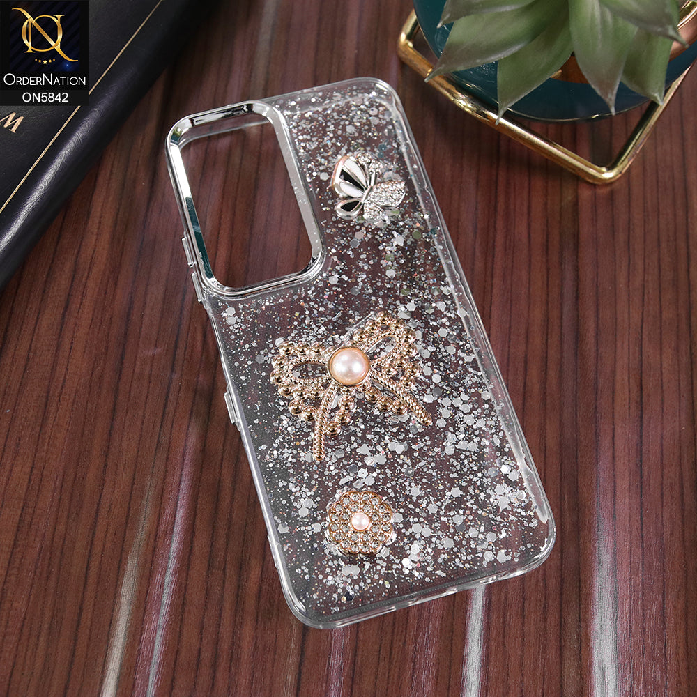 IInfinix Hot 60i 4G Cover - Silver - New Beeded Rhinestones Shinny Gli ...