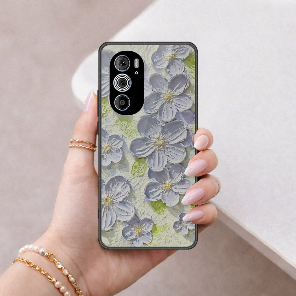 Motorola Edge x30 Cover - Floral Series - Design 12 - Grey & Green - H ...