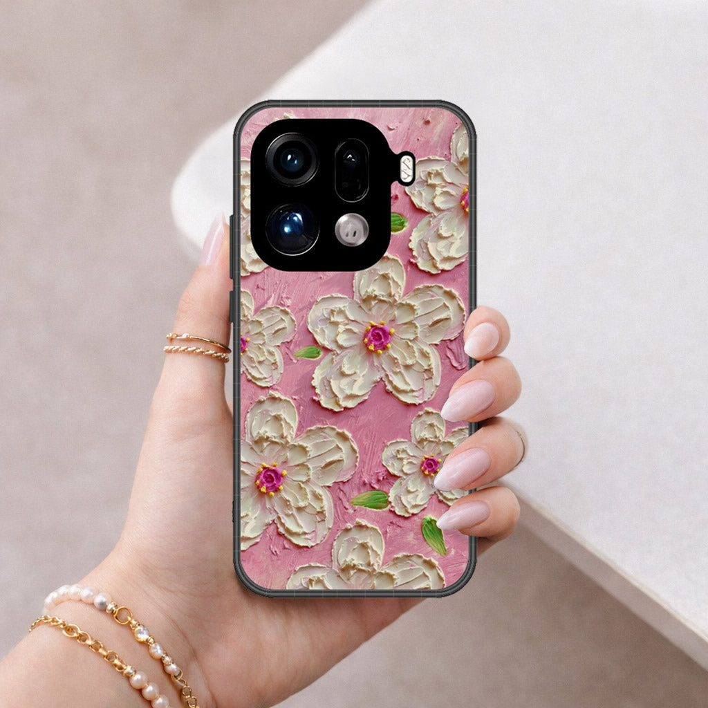 Oppo Find X9 Pro Cover - Floral Series - Design 5 - Pink & White - HQ ...