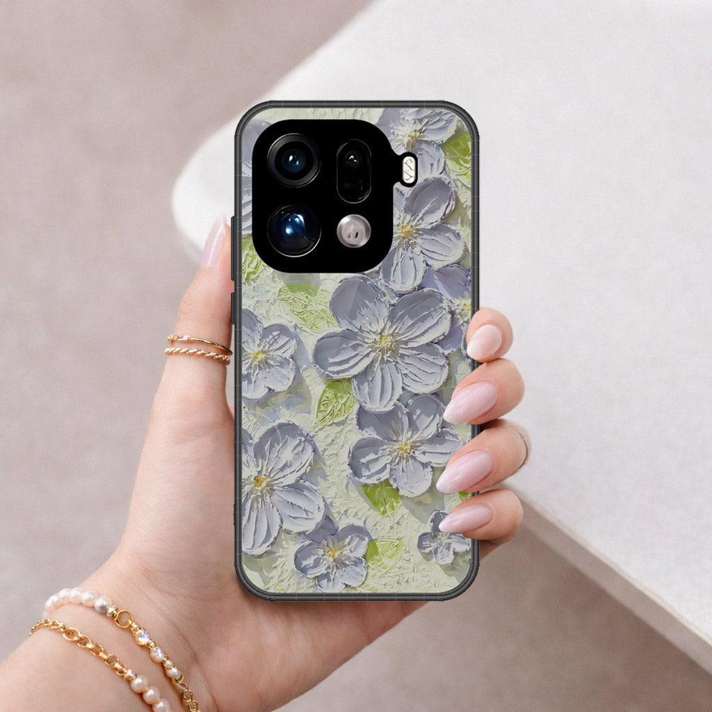 Oppo Find X9 Pro Cover - Floral Series - Design 12 - Grey & Green - HQ ...