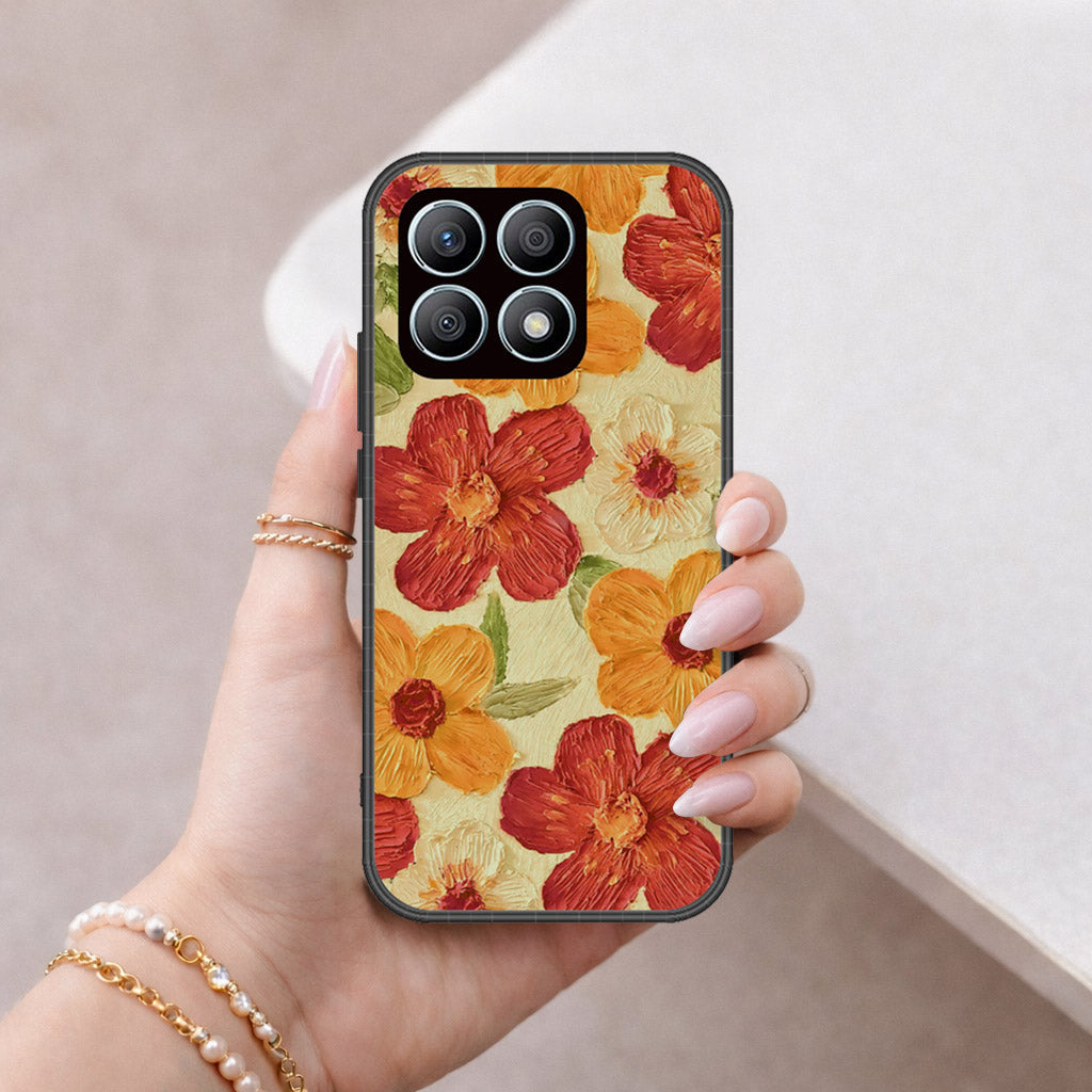 Honor X8a Cover - Floral Series - Design 6 - Red & Orange - HQ Premium ...
