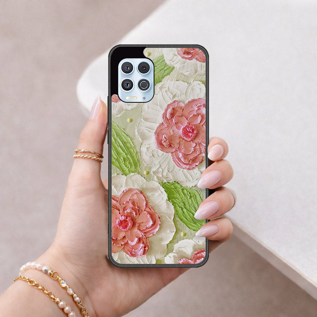 Motorola Edge S Cover - Floral Series - Design 13 - Offwhite & Green ...