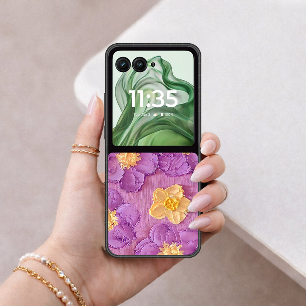 Motorola Razr 50 Cover - Floral Series - Design 8 - Purple & Yellow ...
