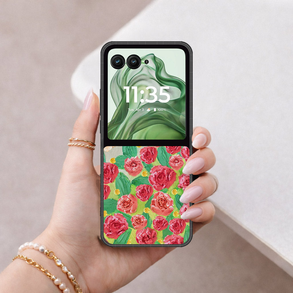Motorola Razr 50 Cover - Floral Series - Design 10 - Red & Green - HQ ...