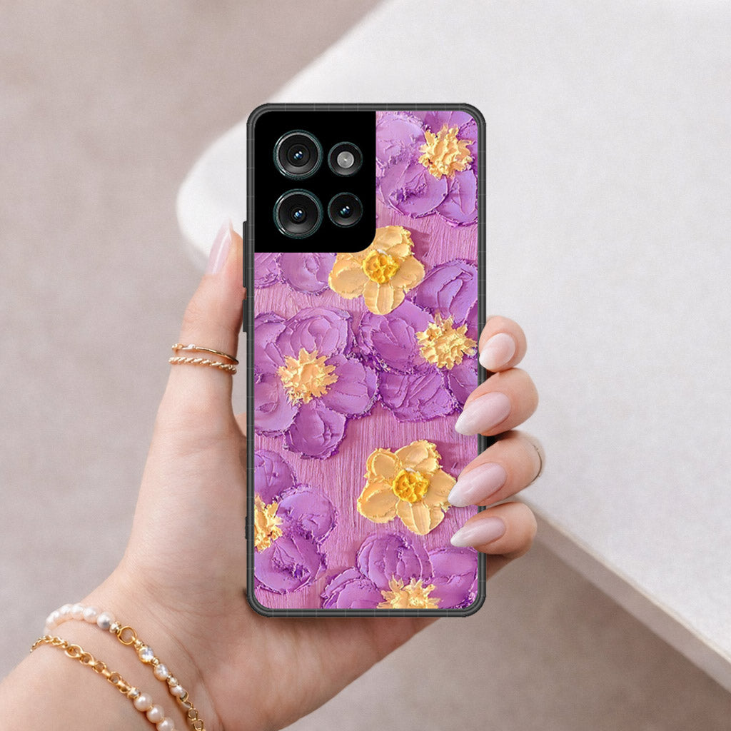 Motorola Edge 50 Cover - Floral Series - Design 8 - Purple & Yellow ...