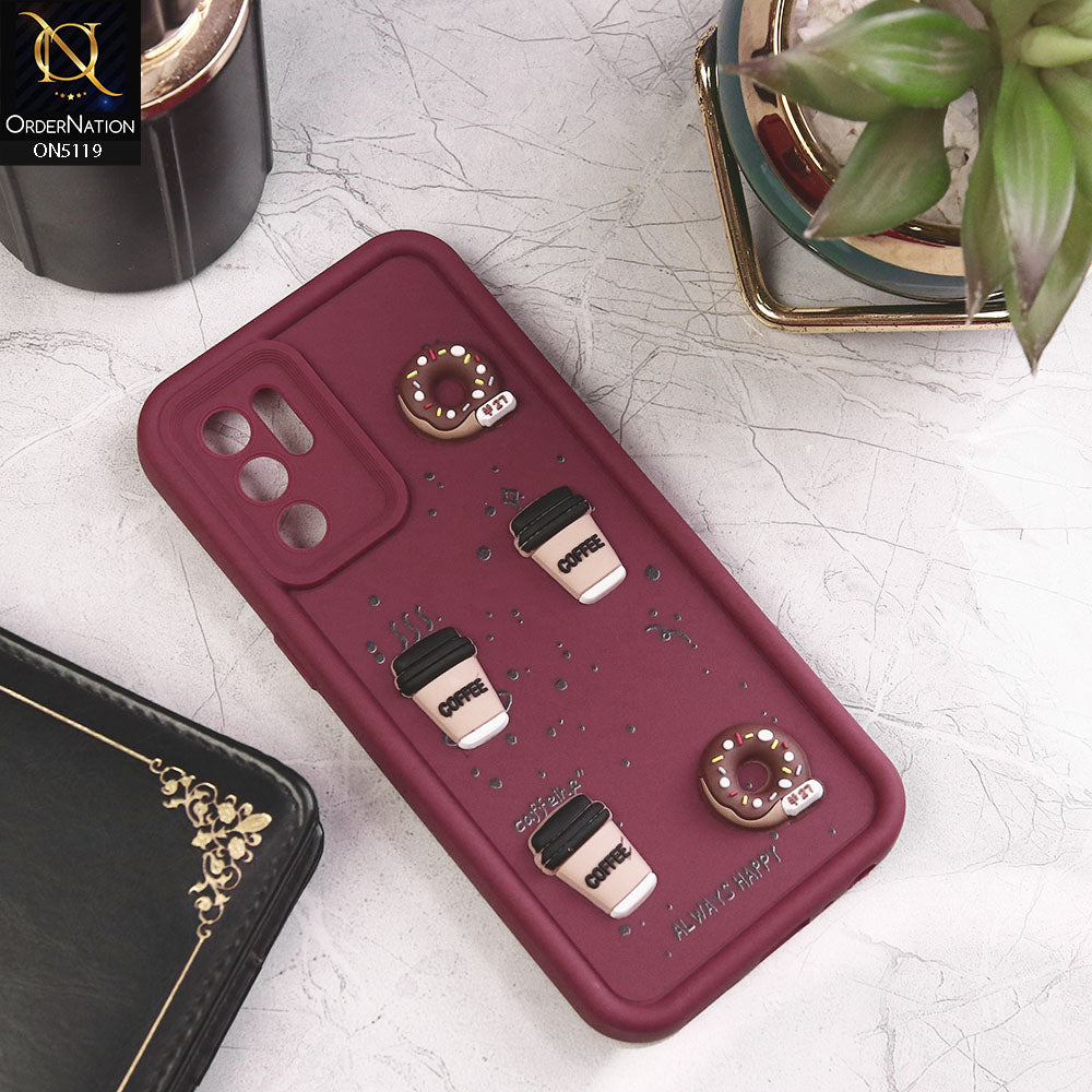 Oppo Reno 6 Cover - Maroon - Design1 - Cute 3D Donut Coffee Soft Silic ...
