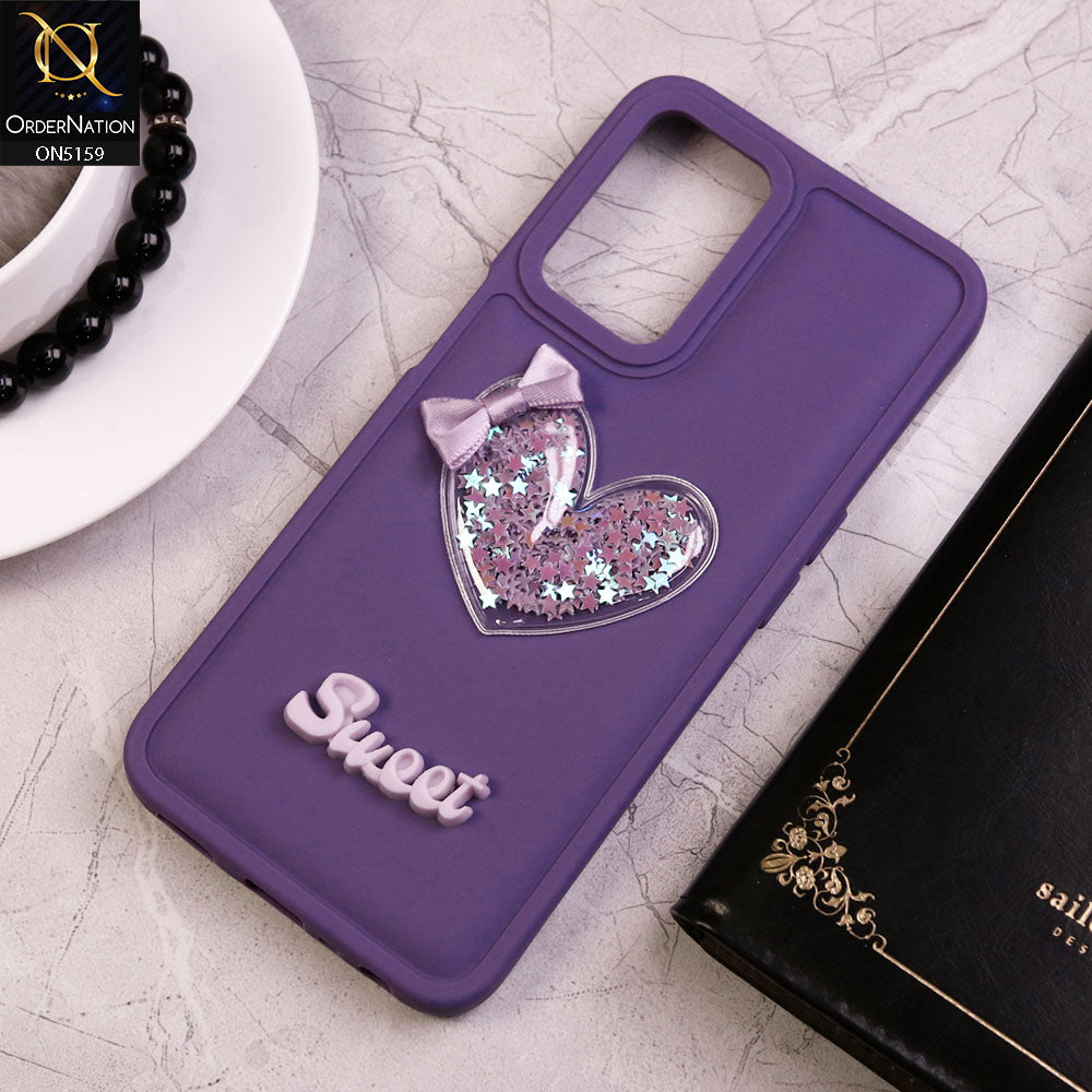 Oppo A54 4G Cover - Purple - New Trendy 3D Love Heart (Moving Shiny St ...