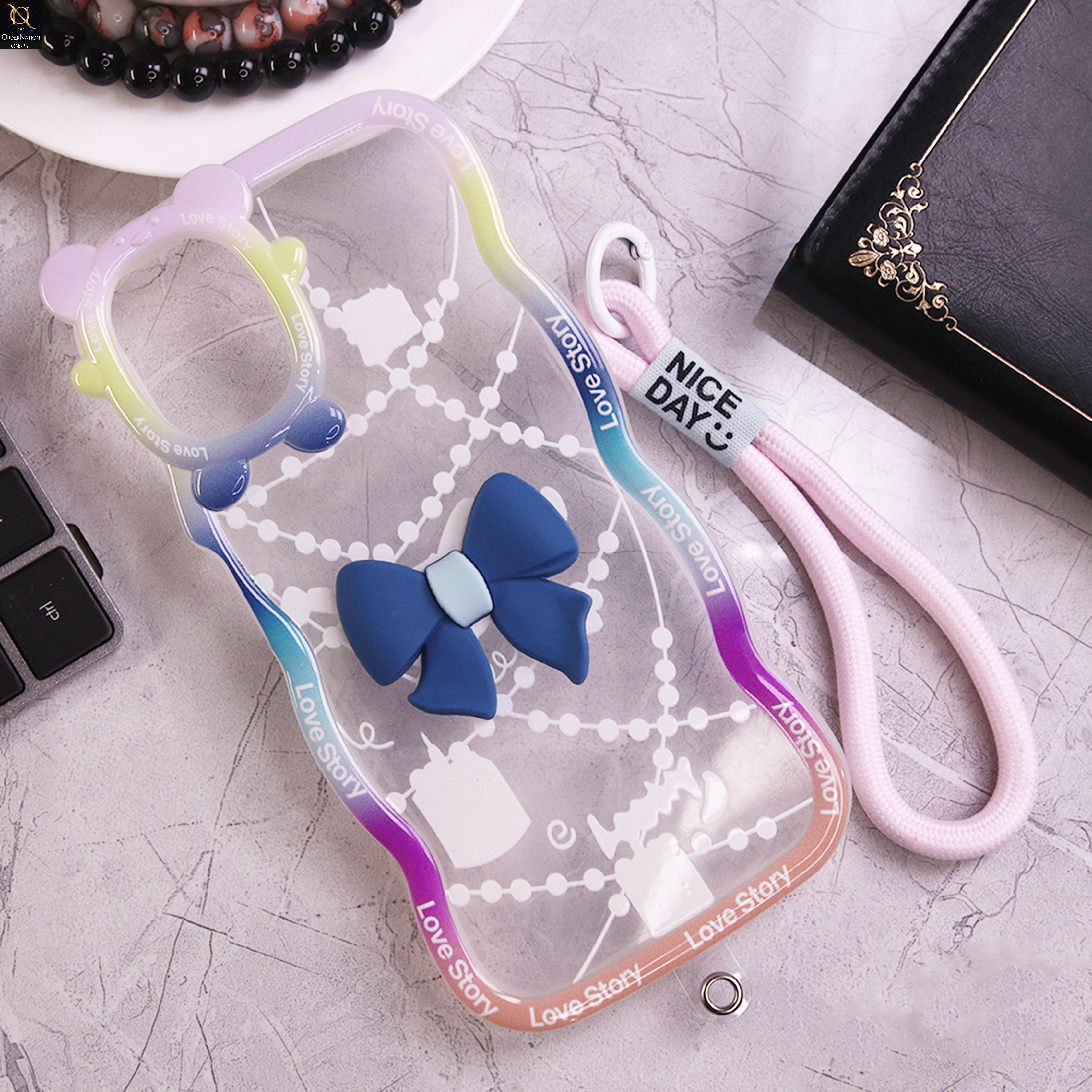 Samsung Galaxy A06 Cover - Blue - New Love Story Cute 3D Bow Knot Soft ...