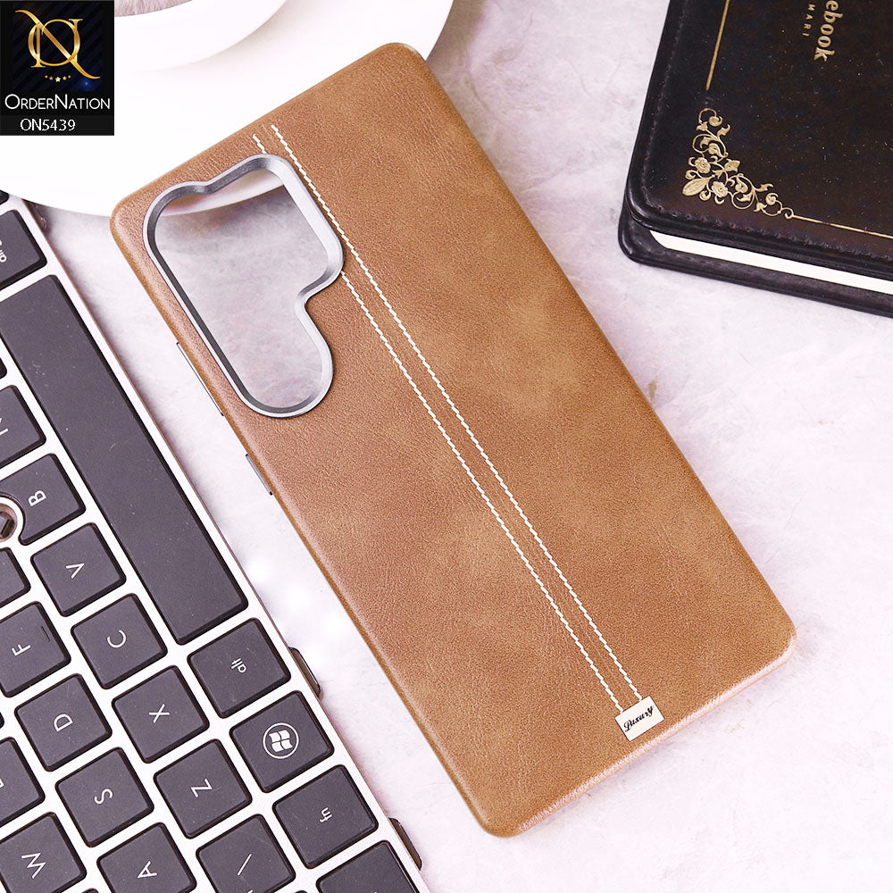 Samsung Galaxy S24 Ultra Cover - Brown -Premium Leather Liner Shell Ca ...