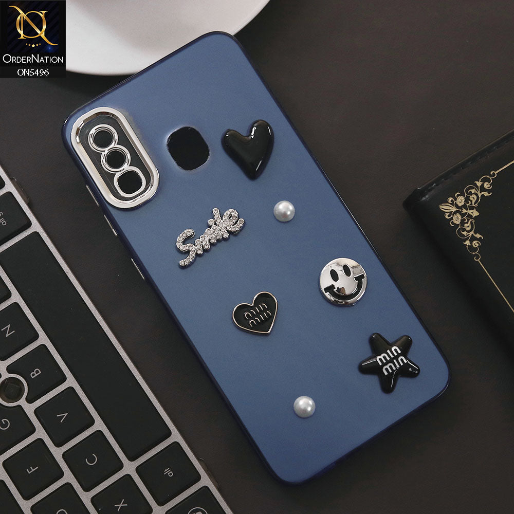 Samsung Galaxy A30 Cover - Blue - 3D Smile Cartoon Matte Shinny Case W ...