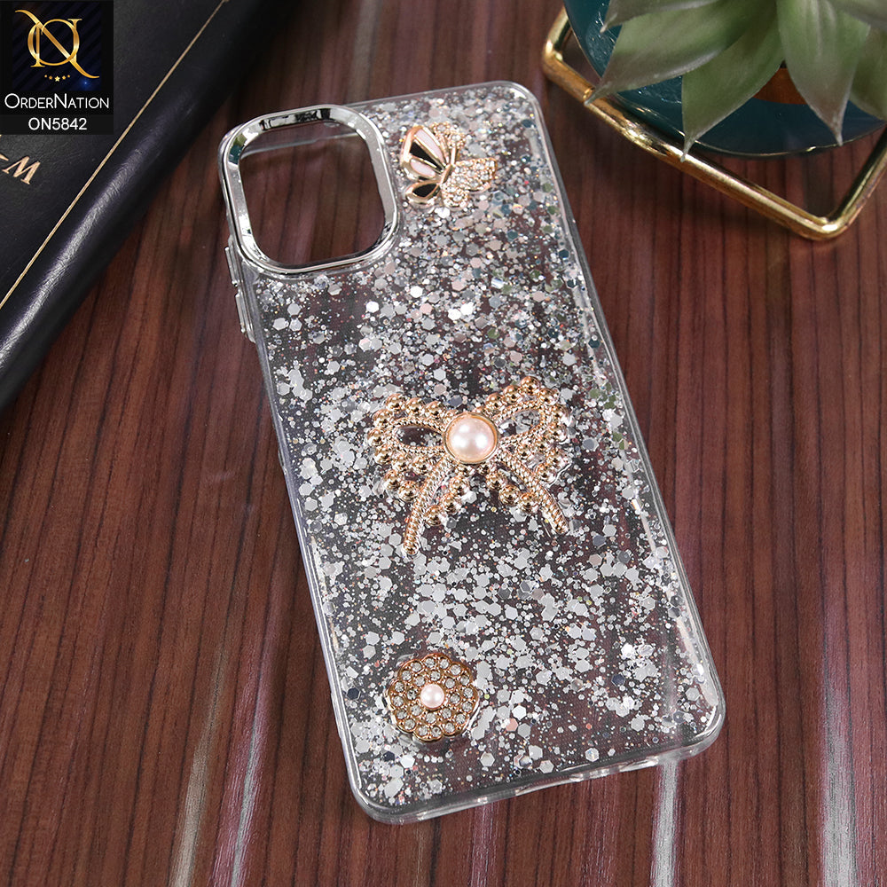 Samsung Galaxy A06 Cover - Silver - New Beeded Rhinestones Shinny Glit ...