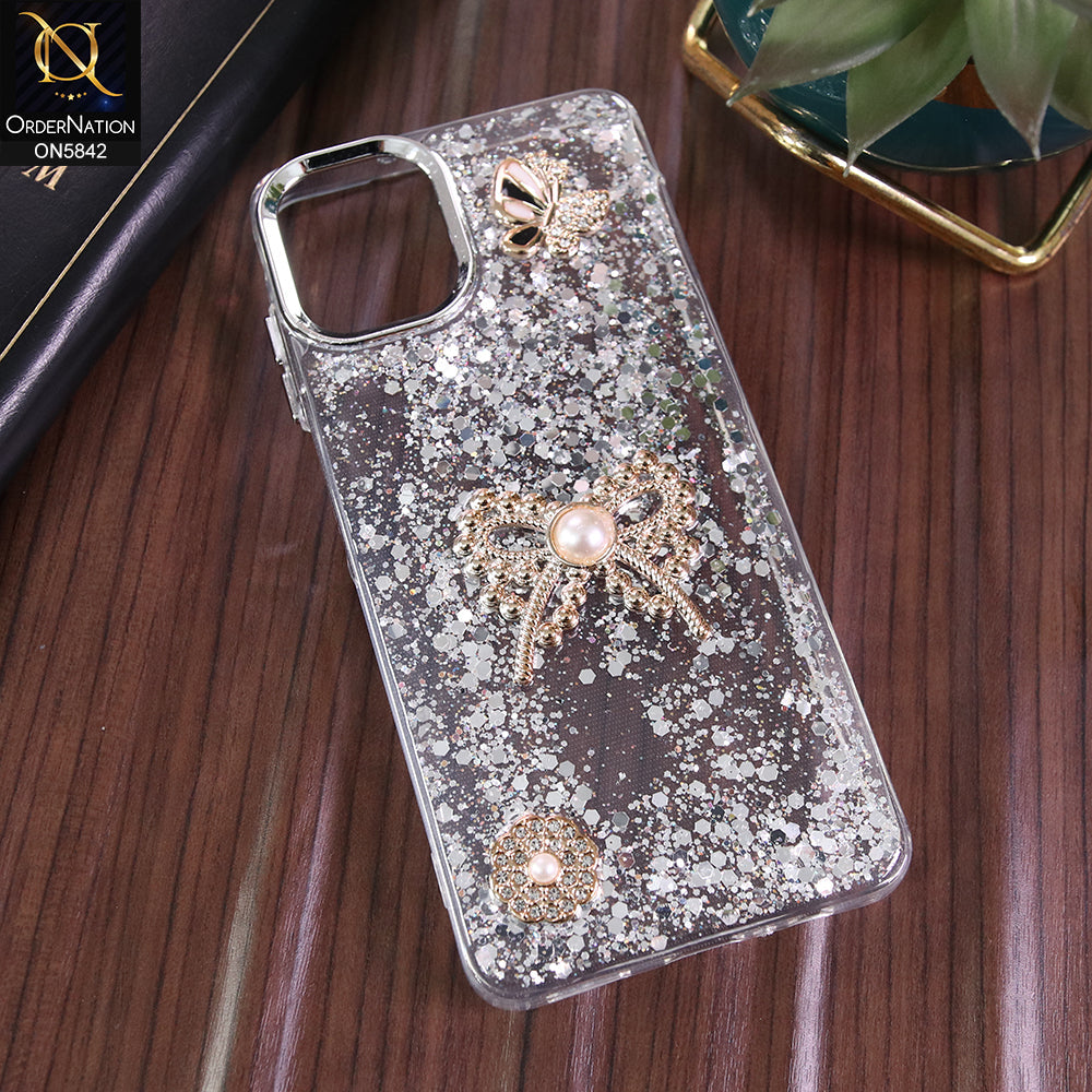 Samsung Galaxy F07 Cover - Silver - New Beeded Rhinestones Shinny Glit ...