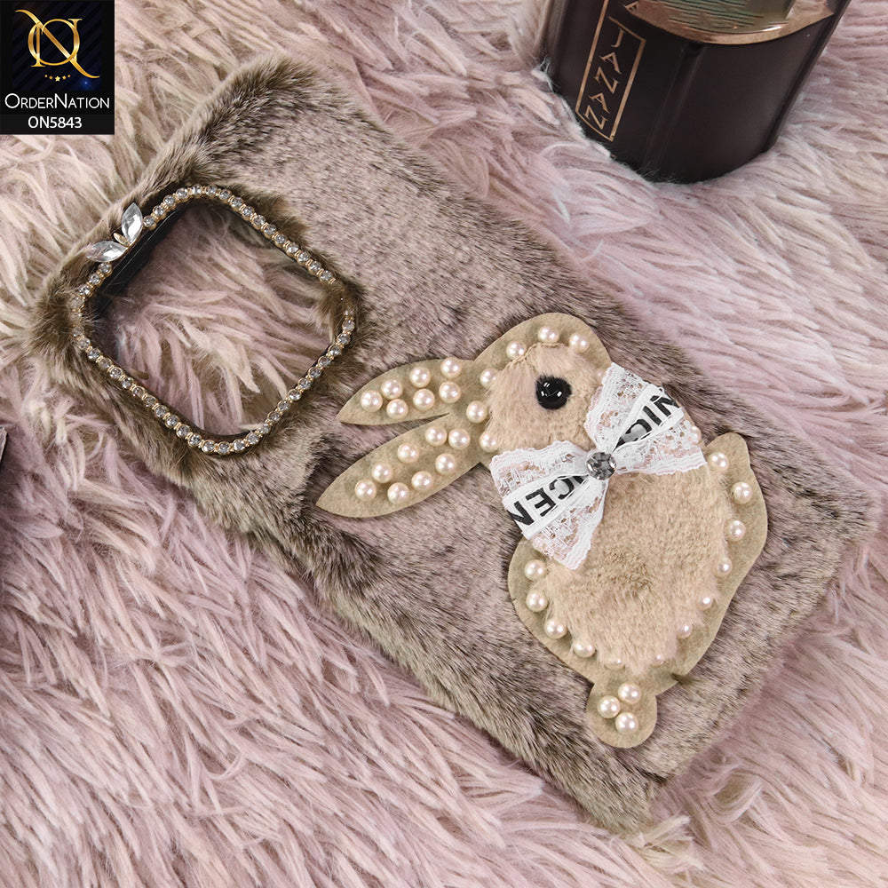 Realme C71 Cover - Brown - New Cute 3D Bunny Warm Plush Fluffy Case ...