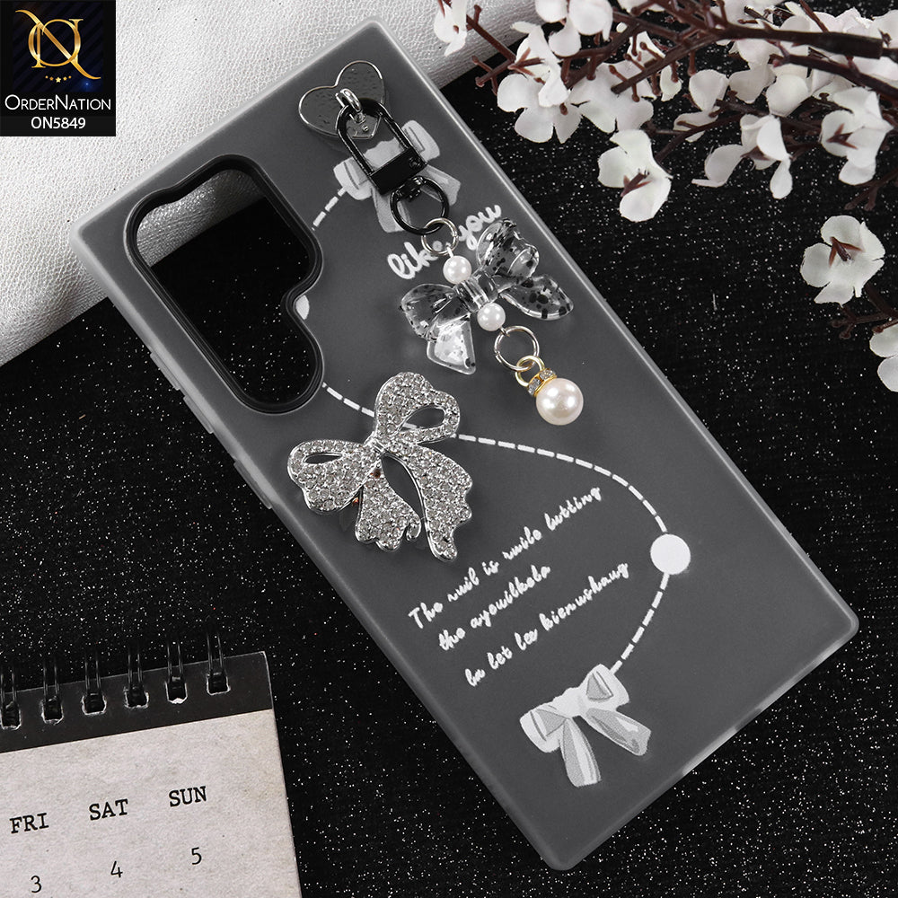 Samsung Galaxy S22 Ultra Cover - Gray - New Premium Rhinestone Bow and ...
