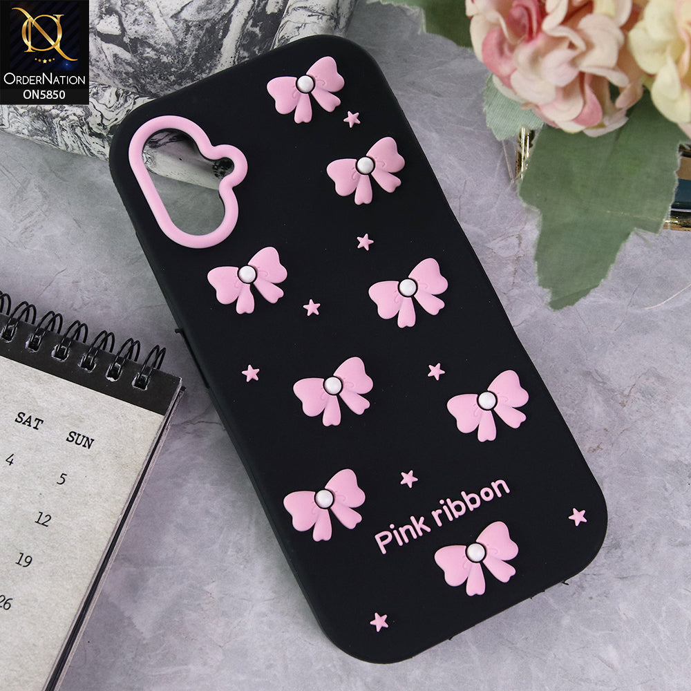 Samsung Galaxy A06 Cover - Black - Cute Pink Bow Knot Design Soft Prot ...