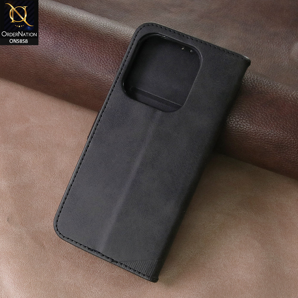 Xiaomi Redmi Note 14 4G Cover - Black - Premium Leather Megantic Flip ...