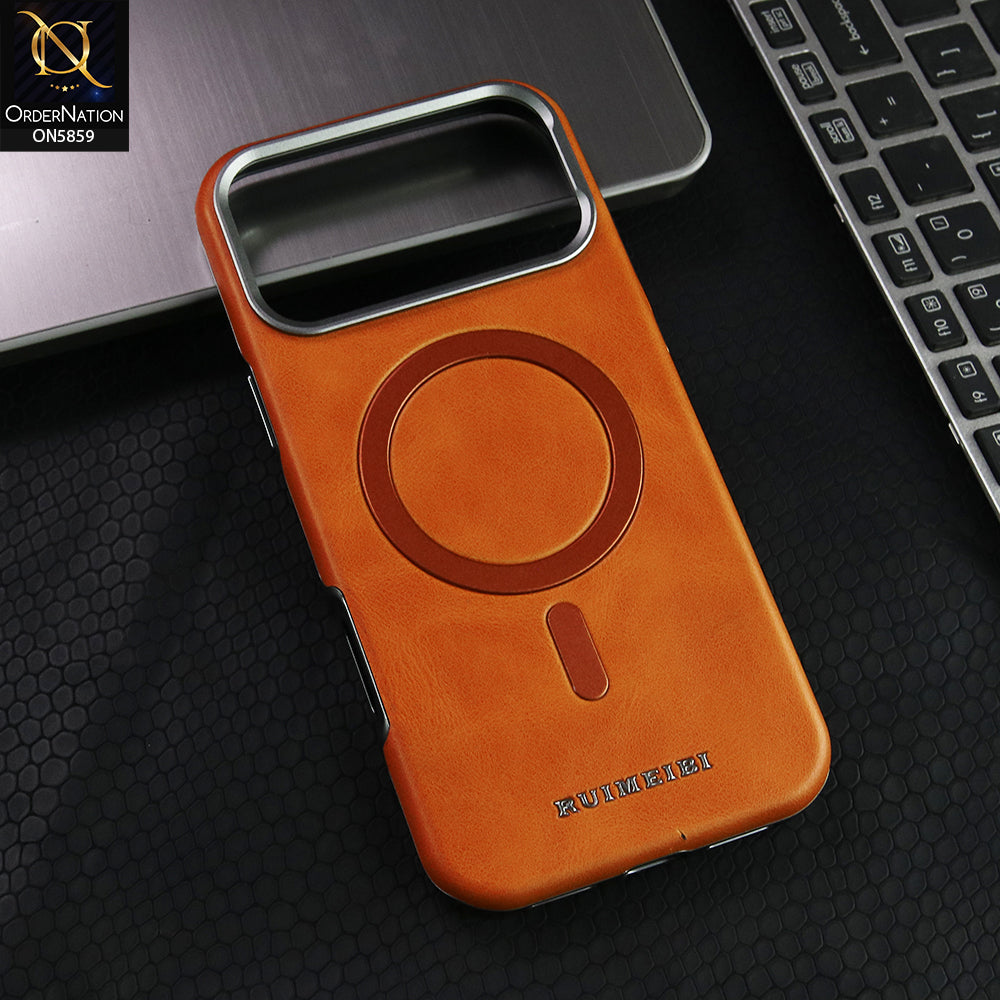 iPhone 17 Pro Max Cover - Orange - New Luxury Matte Leather Magnetic M ...