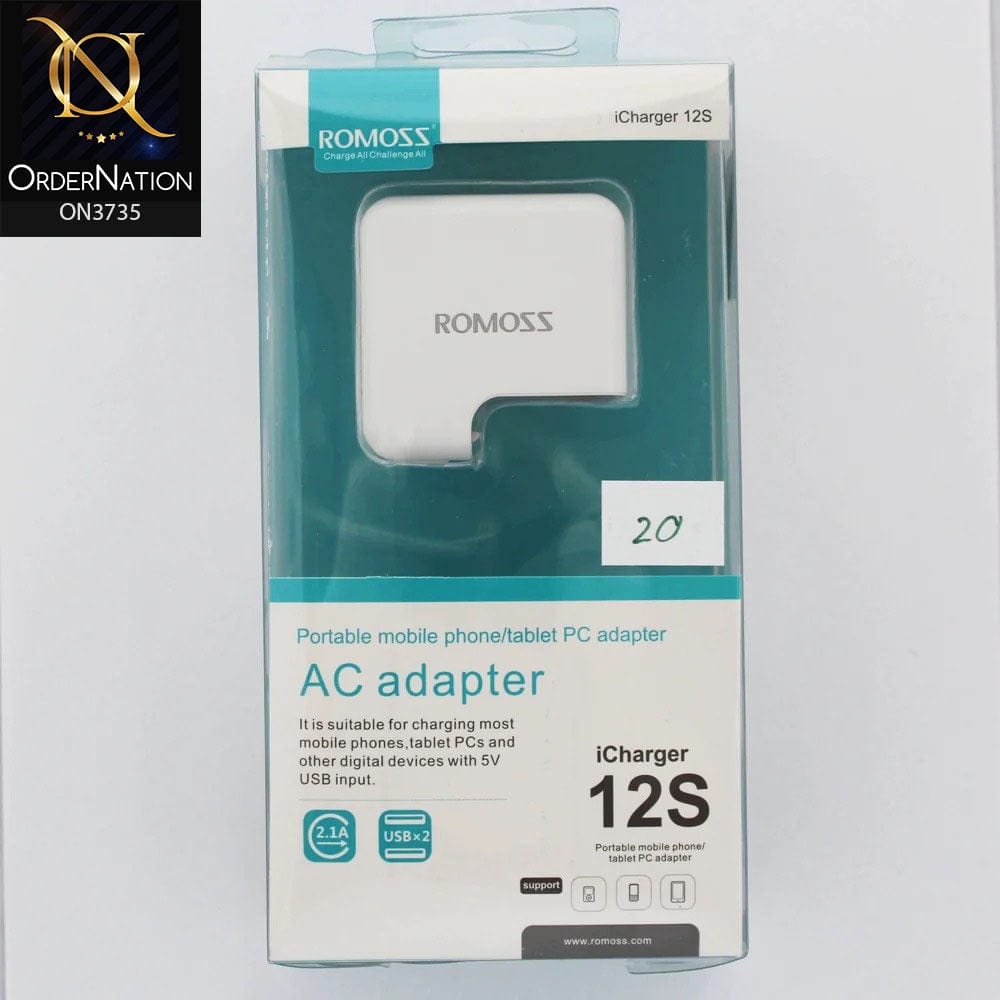White - ROMOSS iCharger 12S double USB wall charger – OrderNation