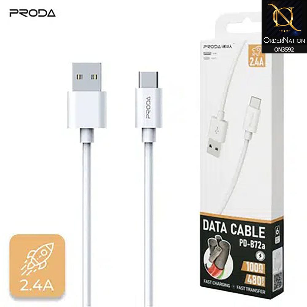 PRODA CABLE BACO SERIES FOR TYPE-C 2.4A 1M WHITE MOQ:180 (PD-B72A - Wh – OrderNation