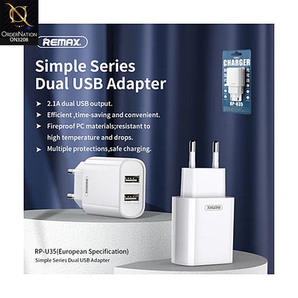 White - REMAX Simple Series Dual USB Adapter RP-U35 – OrderNation