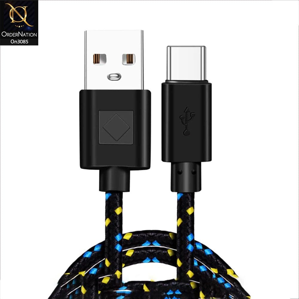 Black - 3M - Type-C - Premium Quality Braided Wire Type-C USB Cable Sy ...