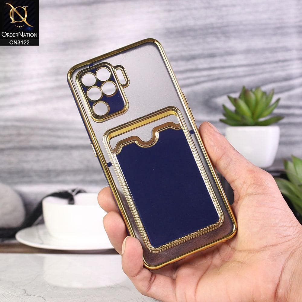 Oppo A94 Cover - Blue - Semi Transparent Golden Electroplated Soft Bor ...