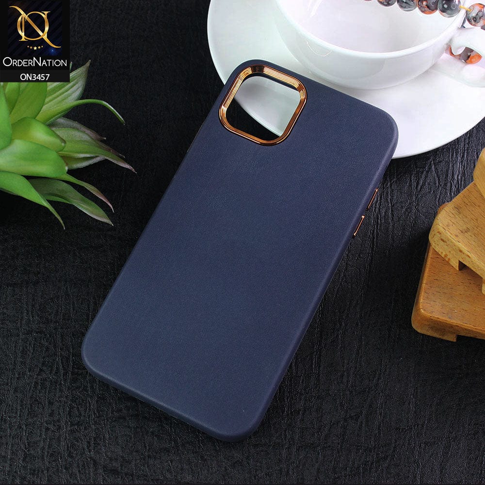 iPhone 12 Pro Max Cover - Blue - Electroplated Camera Ring Leather Tex ...