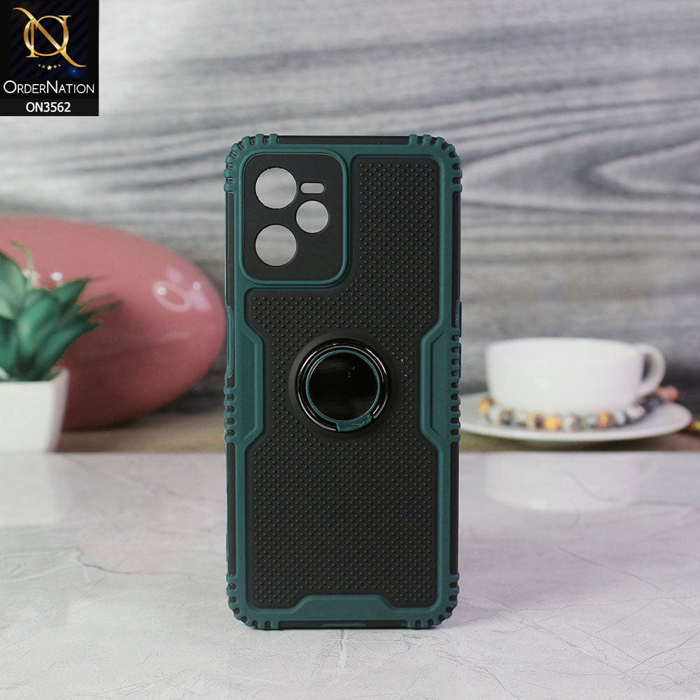 Realme C35 Cover - Green - Shockproff Dotted Hybrid Soft Case with Rin ...