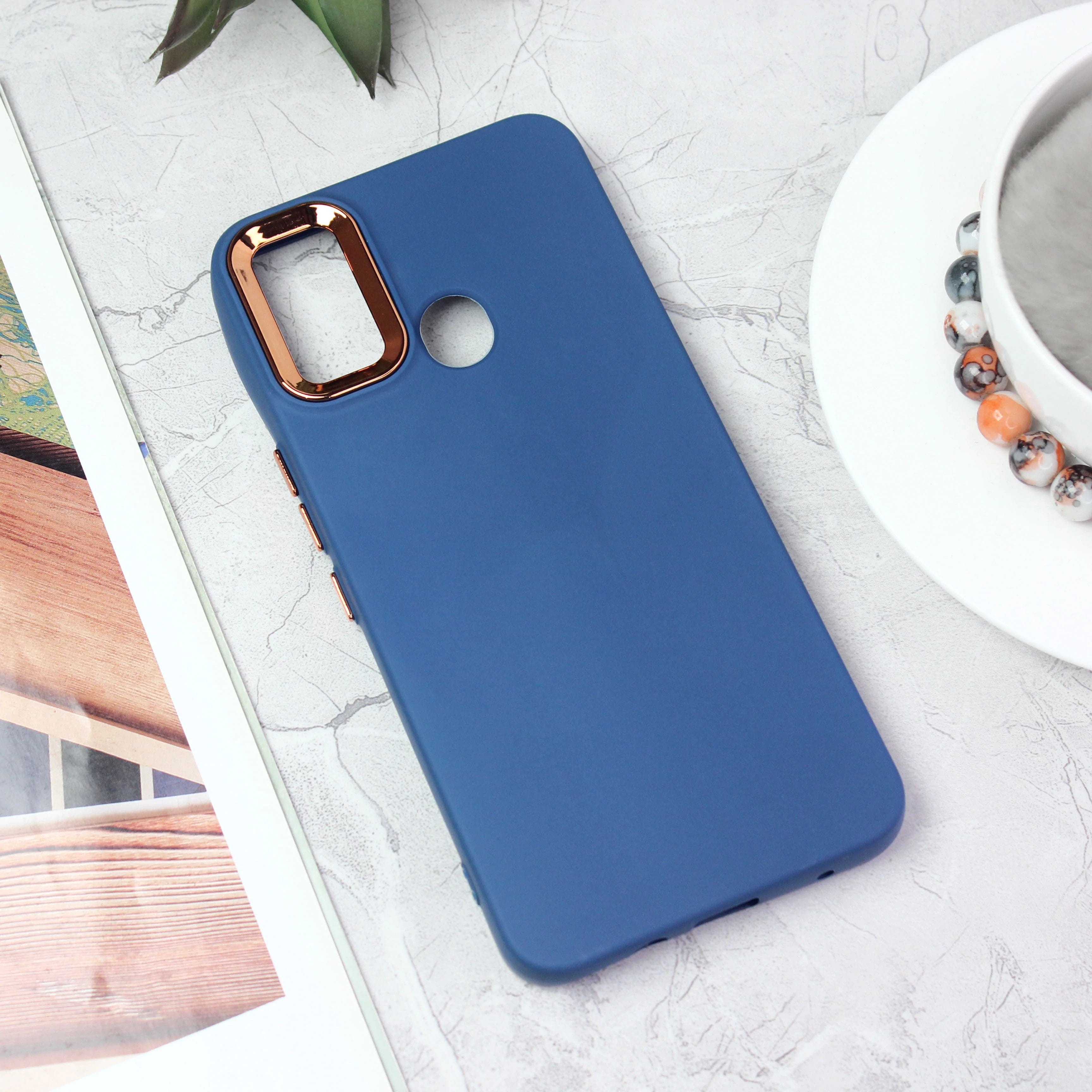 Tecno Spark 7 Cover - Dark Blue - Electroplated Camera Border Soft Sil ...
