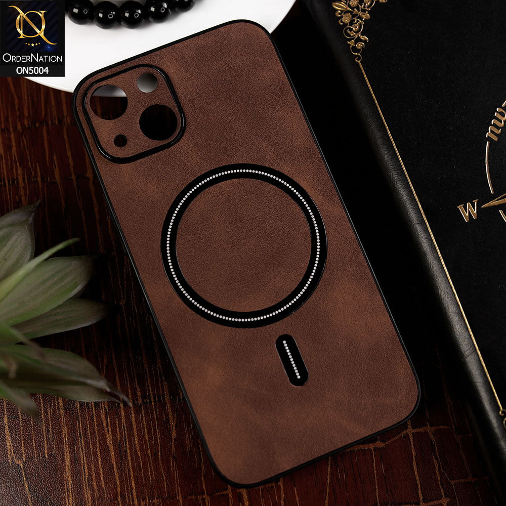 iPhone 13 Cover - Dark Brown - New Luxury Matte Leather Magnetic MagSa ...