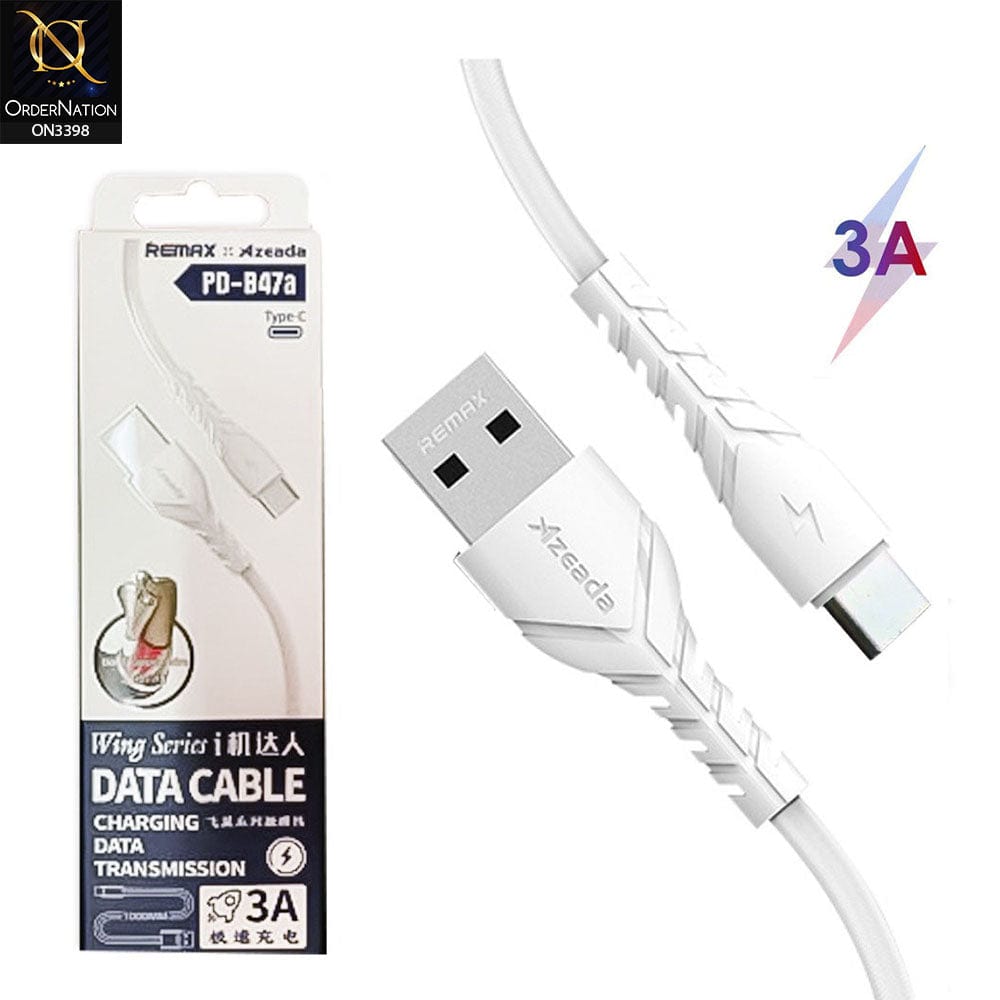 White - 1M - Type-C - Remax PD-B47A Type-C Wing Series Fast Charging C ...